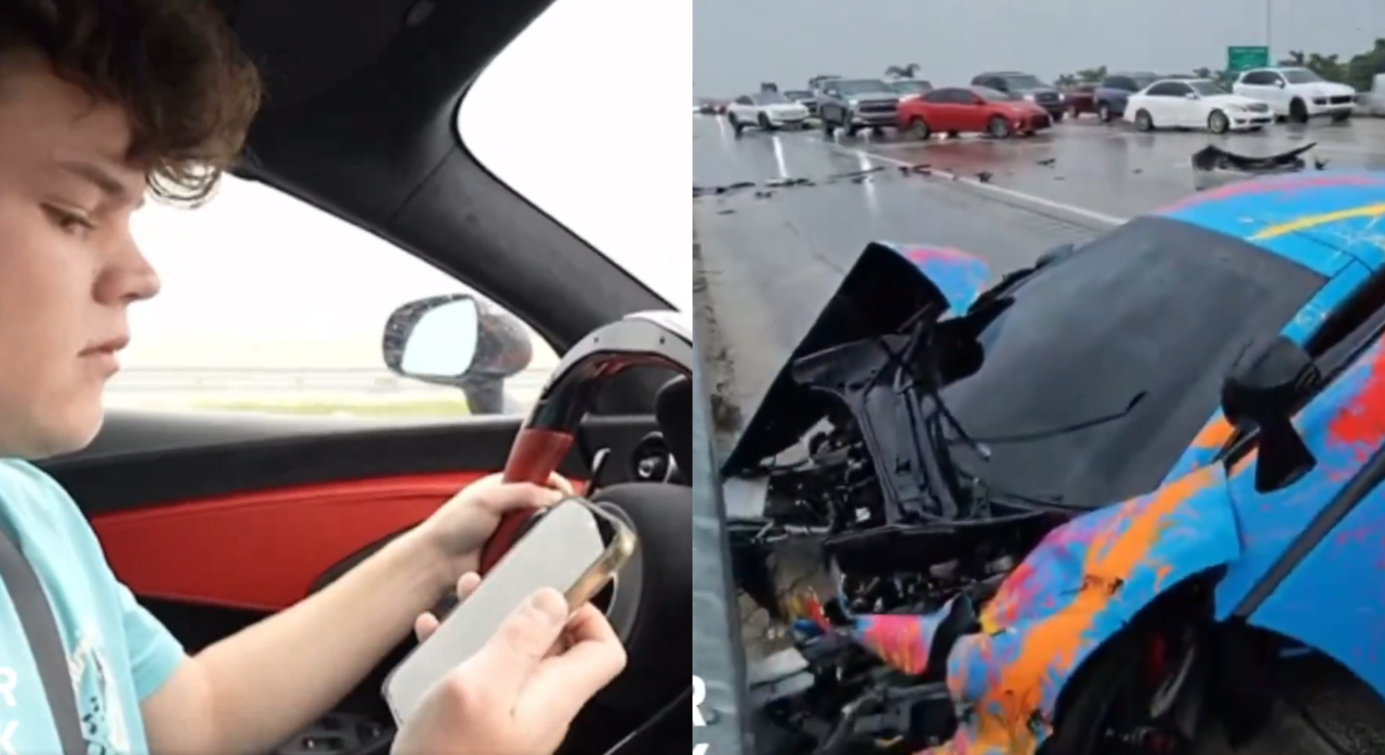 20歲千萬YTR開車滑手機！「車子突失控撞護欄」 18萬人目睹麥拉倫撞爛 - ENews新聞網